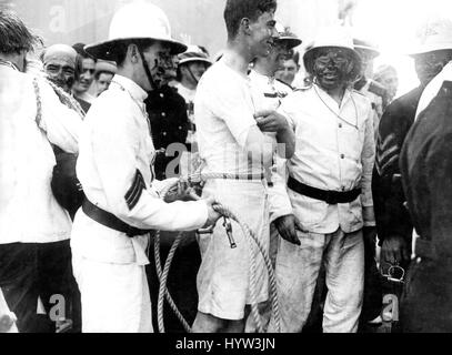 The Prince of Wales, Lord Louis Mountbatten (R) and Captain Metcalfe (l ...