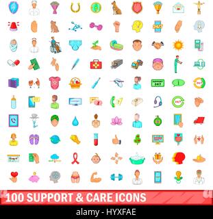 100 support and care icons set, cartoon style Stock Vector Image & Art ...