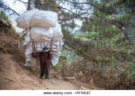 Man carrying huge load on back using head support, Shillong Stock Photo ...