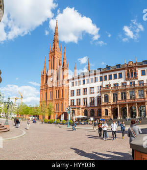 Marktkirche, Neues Rathaus, Schloßplatz, Wiesbaden, Hessen, Deutschland ...