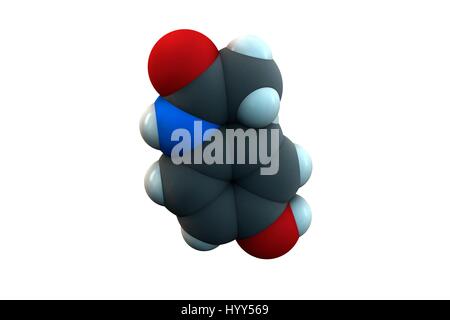 Acetaminophen (paracetamol), molecular model (C8.H9.N.O2). This drug is ...