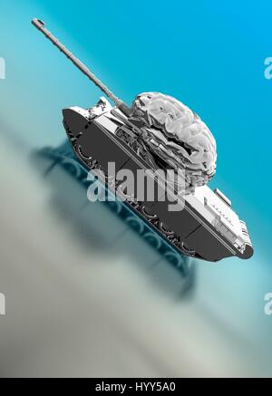 Human brain on army tank, illustration Stock Photo - Alamy