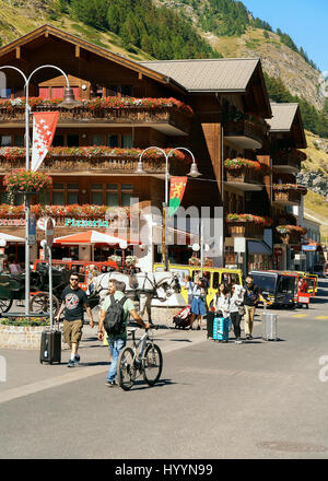 Zermatt, Switzerland - August 24, 2016: Tourists at town center in ...