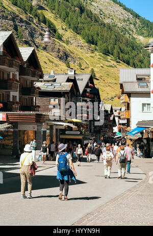 Zermatt, Switzerland - August 24, 2016: Tourists at town center in ...