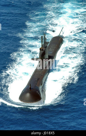 An aerial view of an RAN submarine (HMAS Rankin) conning tower, or sail ...