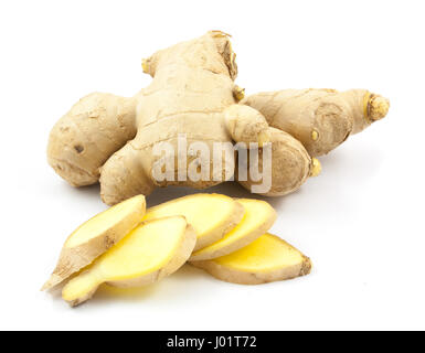 fresh ginger slide on white background Stock Photo - Alamy