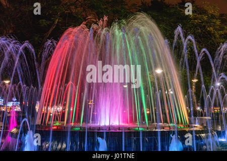 Brightly and colorfully lit fountain in Plovdiv, Bulgaria Stock Photo ...