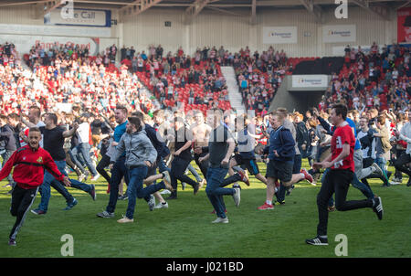 Doncaster Rovers celebrate promotion to League One during the Sky Bet ...