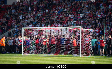 Doncaster Rovers fans celebrate promotion to League One during the Sky ...