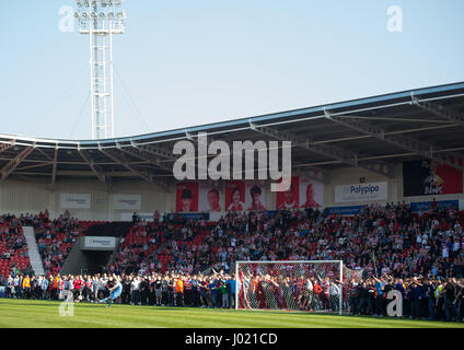 Doncaster Rovers fans celebrate promotion to League One during the Sky ...
