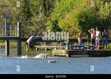 People swimming in the pond in Hampstead Heath, North London Stock ...