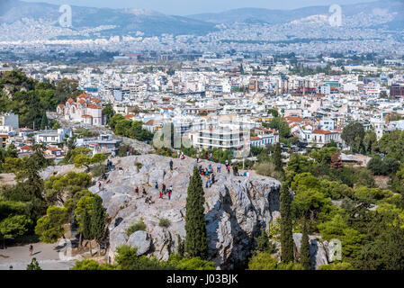 The Areios Pagos (Rock of Ares), view to The Parthenon Acropolis ...
