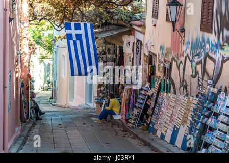 Souvenir shop in Plaka historical neighborhood in Athens city, Greece ...