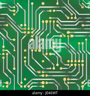 Complicated computer microchip, seamless pattern on abstract blue ...