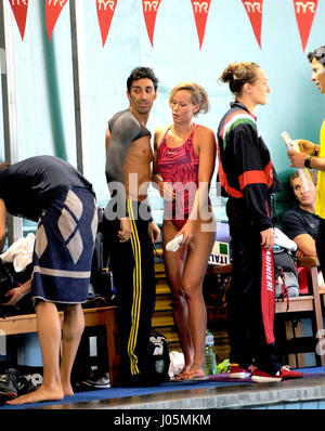Italian swimmer Filippo Magnini changing costumes during a training ...
