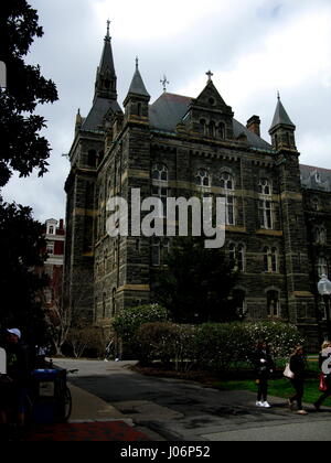 Clock tower of Healy Hall historic flagship building of Georgetown ...