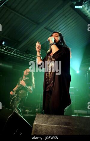 Lead singer Henning Basse performing with Greek heavy metal band ...