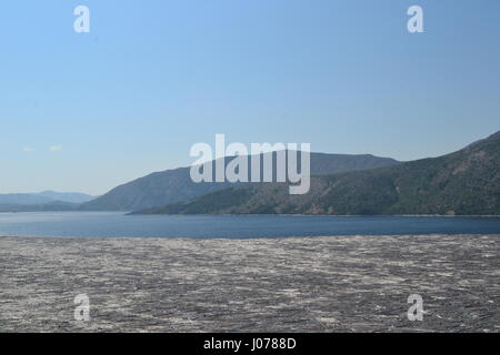 Spirit Lake and floating logs on the north side of Mount Saint Helens ...
