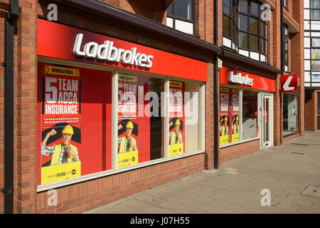 Shopfront of the Ladbrokes betting shop in Market Square Melton Mowbray ...