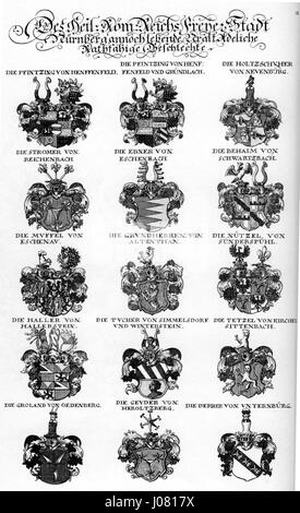 A historical book detailing the noble families and coats of arms of the ...