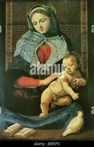 Piero di Cosimo's painting 'Vierge … l'enfant en majesté' depicts the Virgin Mary and child in a ...