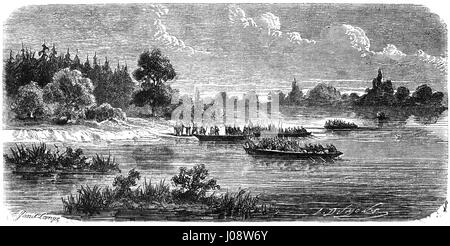 *Polish volunteers crossing the San River* during the January Uprising ...