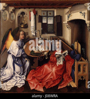 The 'Mérode Altarpiece' by Robert Campin is a renowned early Netherlandish triptych painted ...