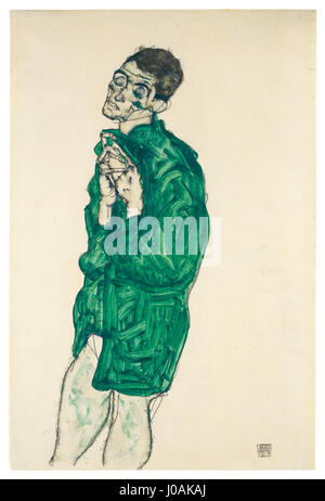 This self-portrait by Egon Schiele shows the artist in profile ...