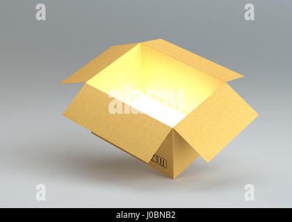 Open cardboard box with glow inside Stock Photo - Alamy
