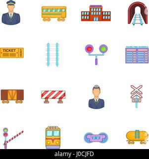 Railway crossing icons set cartoon vector. Railroad signal. Alert train ...
