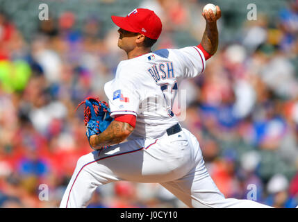 Texas Rangers relief pitcher Matt Bush throws during the ninth inning ...