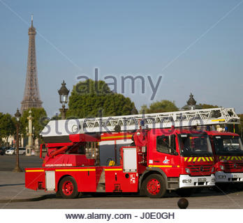 French fire department ladder truck in Paris, France Stock Photo ...