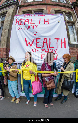 Antifracking protesters protest outside a Cuadrilla contactors business ...