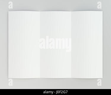 Empty folded leaflet white paper. 3d rendering. Gray background Stock ...