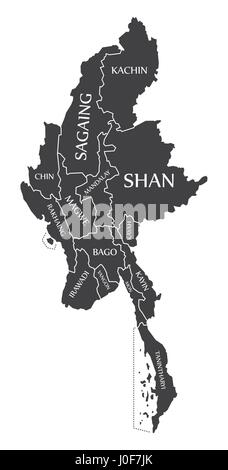 The administrative map of Myanmar with labels Stock Vector Image & Art ...