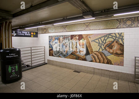 Subway art on the mezzanine of the 36th Street station of the BMT ...