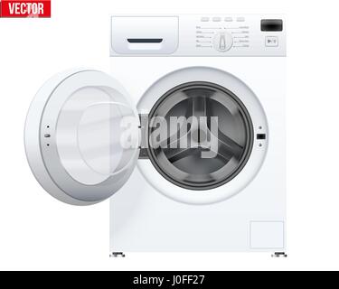 Modern washing machine with opened door and closed door, front view ...