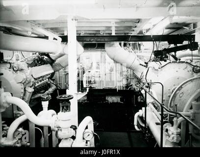 Bass Trader engine room. Deltic engine ferry, between Melbourne and ...