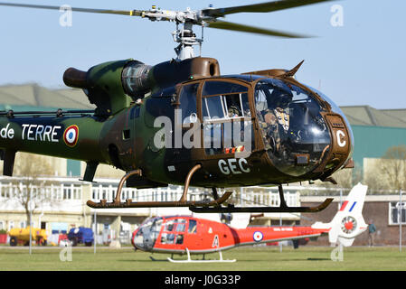 French Army Gazelle helicopter flying Stock Photo - Alamy