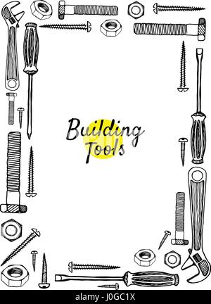 Building tools hand-drawn sketch. Construction vector illustration ...