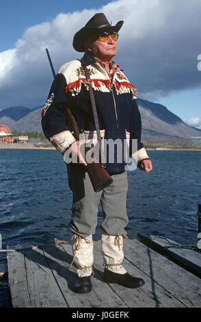 Johnny Johns, Indian trapper, Tagish First Nation elder in his home ...