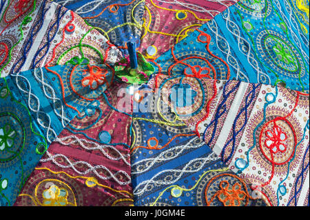 Detail of the unique and colorful embroidery art hand-sewn by Kuna ...