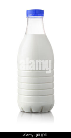 Plastic 1 liter milk bottle closed and open, isolated on white ...