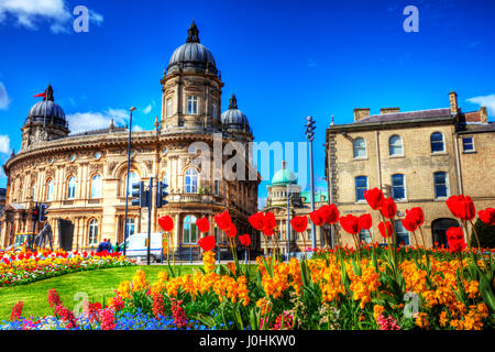 UK, England, Yorkshire, Hull, Queen Victoria Square, City Hall and ...