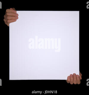 Isolated hands holding a empty canvas with neon lines with copyspace ...