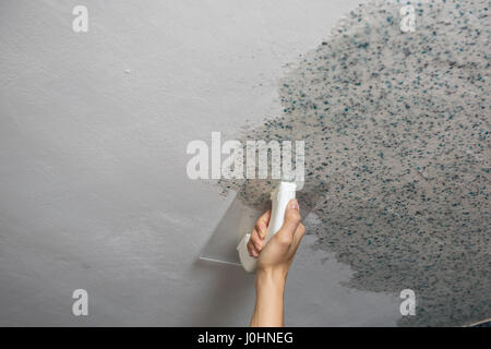Pasting liquid wallpaper in the apartment Stock Photo - Alamy