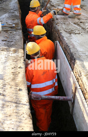 man digging a trench for the construction of fiber optic Stock Photo ...