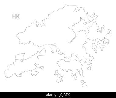 Simple outline map of Hong Kong, vector silhouette in sketch line style ...