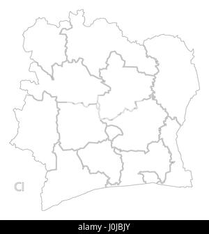 Simple outline map of Ivory Coast with capital location. Stylized ...