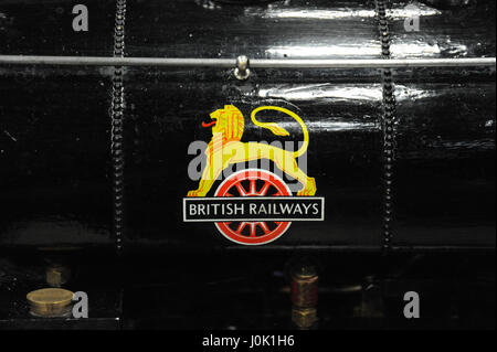 A British Railways lion emblem on the side of a train in Sussex ...